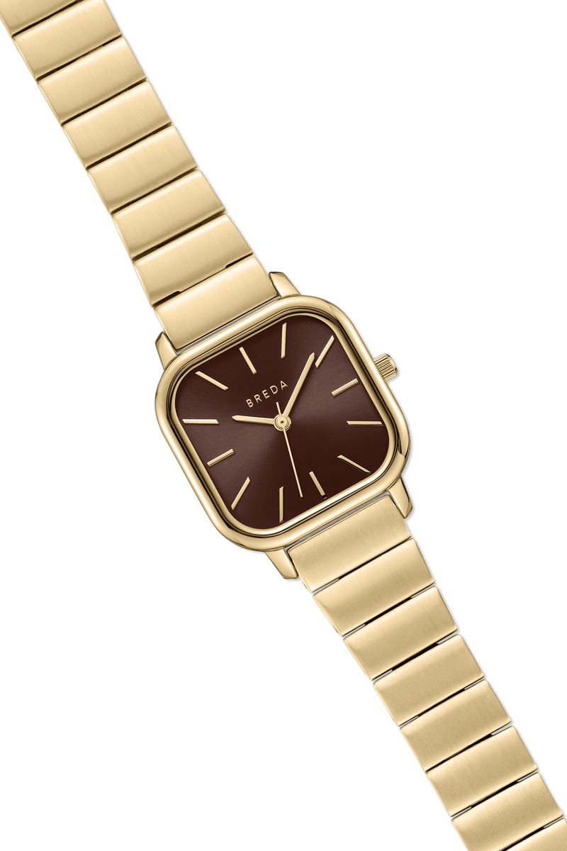 Esther | Square Metal Watch | Gold/Espresso | BREDA Watch